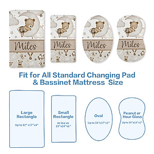 Personalized Bassinet Sheet Set 2 Pack for Baby, Custom Bassinet Mattress Sheets with Name, Universal Fitted for Various Cradle Mattress Pad, Blue & Brown Bear Bassinet Sheets for Boys (16" x 32")