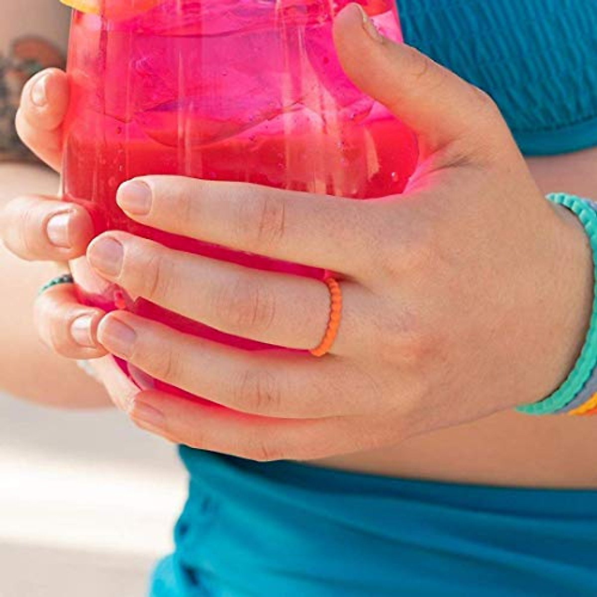 Enso Rings Stackable Beaded Silicone Wedding Ring – Hypoallergenic Unisex Stackable Wedding Band – Comfortable Minimalist Band – 2.5mm Wide, 8mm Thick (Pink Sand, Size 5)