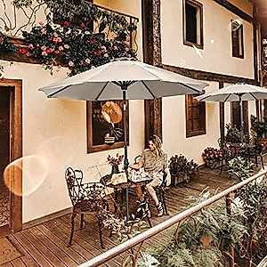 GDY 10Ft Patio Umbrella, Solar Powered 40 LED Lighted Aluminum Outdoor Table Market Umbrella with Tilt and Crank (Khaki)