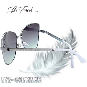 The Fresh Classic Crystal Elegant Women Beauty Design Sunglasses Gift Box (L175-Silver, Grey/Green)