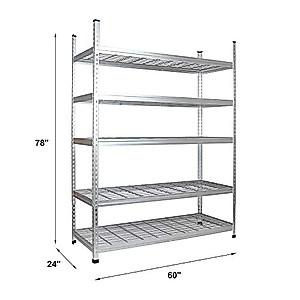 Amazon Basics Heavy Duty Storage Shelving Unit, Double Post, 5 Shelf, High-Grade Aluminum, Silver, 60 x 24 x 78 Inch