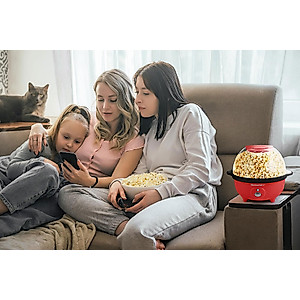 Elite Gourmet EPM330R Automatic Stirring 3Qt. Popcorn Maker Popper, Hot Oil Popcorn Machine with Measuring Cap & Built-in Reversible Serving Bowl, Great for Home Party Kids, Safety ETL Approved, Red