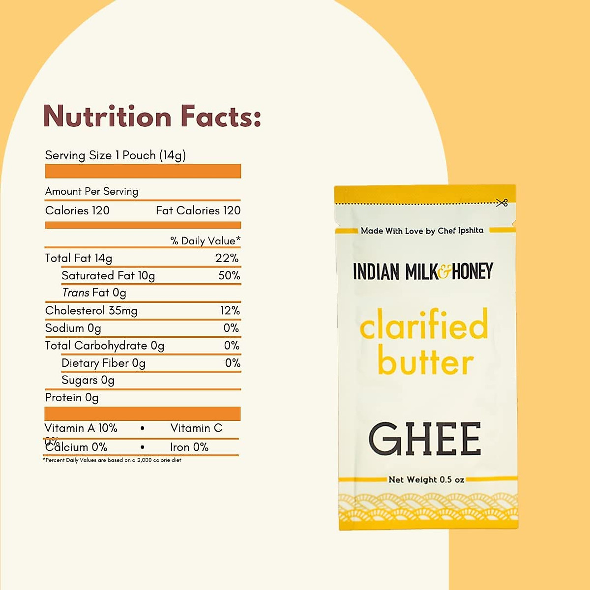 Original Grass-Fed Classic Ghee Butter by Indian Milk & Honey in Portable Packets, 0.5 Ounce (Classic Original Pack - 10)