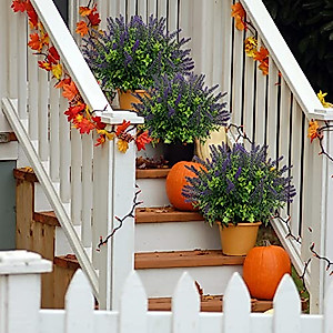 JIFTOK Artificial Lavender Flowers for Outdoors, 24 Bundles Faux Plastic Purple Flowers, UV Resistant Fake Plants Shrub Mums Greenery for Hanging Planters Window Box Front Porch Indoor Outside Décor