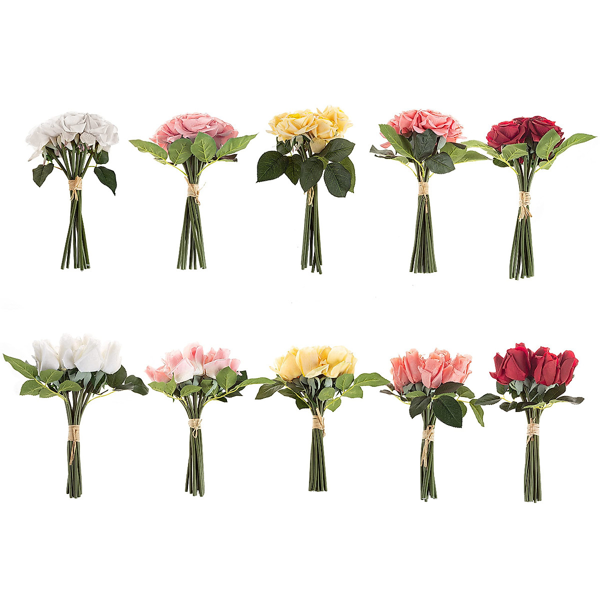 Pure Garden Rose Artificial Flowers - 24Pc Real Touch 11.5-Inch Fake Flower Set with Stems for Home Decor, Wedding, or Bridal/Baby Showers (Coral)