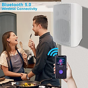 Herdio 6.5 Inches Indoor Outdoor Bluetooth Speakers Waterproof Wireless with Powerful Bass,Wall Mount Speakers Wired Weather Resistant for Patio Home Deck Porch Backyard 400 Watts(White)