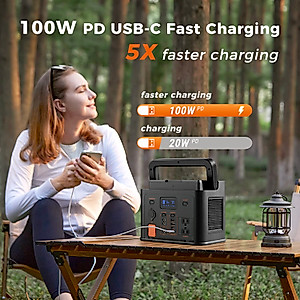 Green Power 320Wh Portable Power Station LiFePO4 Solar Generator With 2 AC Outlet 110V/320W Pure Sine Wave and Wireless Charging for Outdoors Camping Travel Hunting Home Emergency （Grade A Cells）