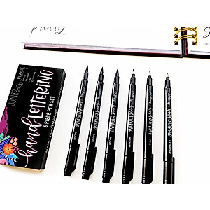 June & Lucy Brush Pens - Calligraphy Pens for Journaling with Black Pen Brush Ink 6 Piece Modern Hand Lettering and Modern Calligraphy Set for Beginners, Brush Pens & Markers with Felt Tip