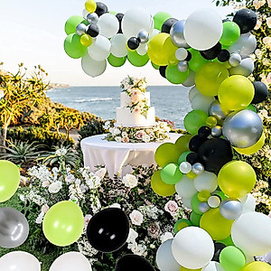 Balloon Garland Kit Green Silver Black, 130pcs Green and White Balloon Garland Arch Kit for Wedding Birthday Baby Shower Tropical Theme Jungle Party Decorations