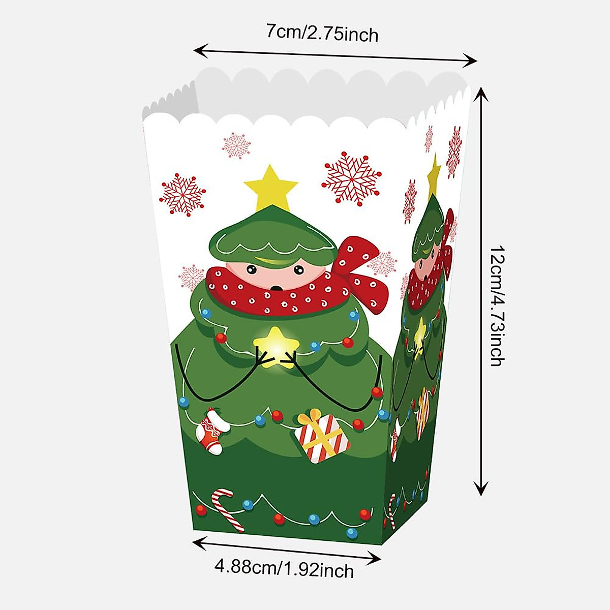 12pcs Popcorn Favor Boxes Paper Christmas Popcorn Buckets Snack Container Christmas Party Treat Boxes