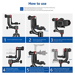 Neewer GM100 Professional Heavy Duty Carbon Fiber Gimbal Tripod Head with 1/4” Quick Release Plate, Bearing Structure Supports Smoother 360 Degree Panoramic Shooting for DSLR Camera Up to 30lbs/13.6kg