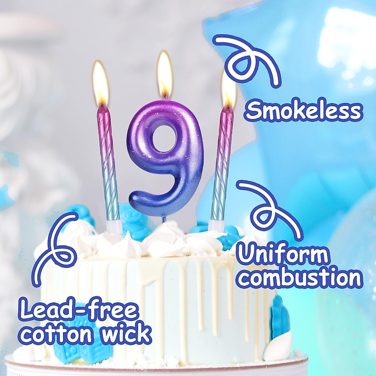 iNINGER 21th Birthday Candles Purple to Blue Gradient Candle with 12 Pcs Gradient Spiral Candle for 21th Birthday Candles Decorations for Women Number 21 Candles Wedding Anniversary Decorations