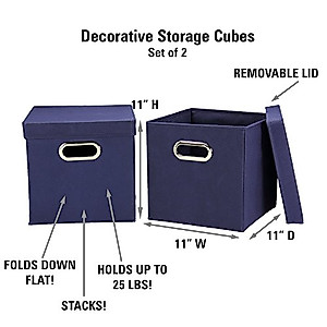 Household Essentials 33-1 Decorative Storage Cube Set with Removable Lids | Navy | 2-Pack