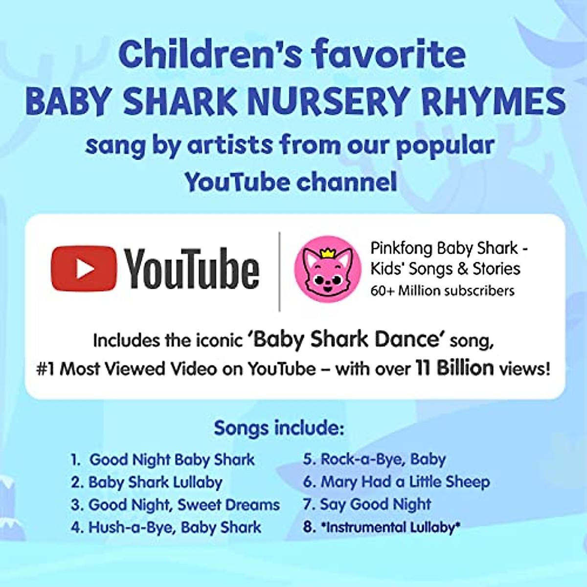 Baby Shark Bedtime Songs 10 Button Sound Book | Baby Shark Toys | Learning & Education Toys | Interactive Baby Books for Toddlers 1-3 | Gifts for Boys & Girls