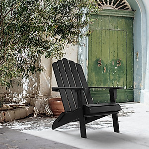 PolyTEAK Folding Adirondack Chair, Premium Weather Resistant Poly Lumber, Outdoor Patio Furniture, Up to 300 lbs, Plastic Adirondack Chairs for Patio Garden Fire Pit, Classic Collection - Black