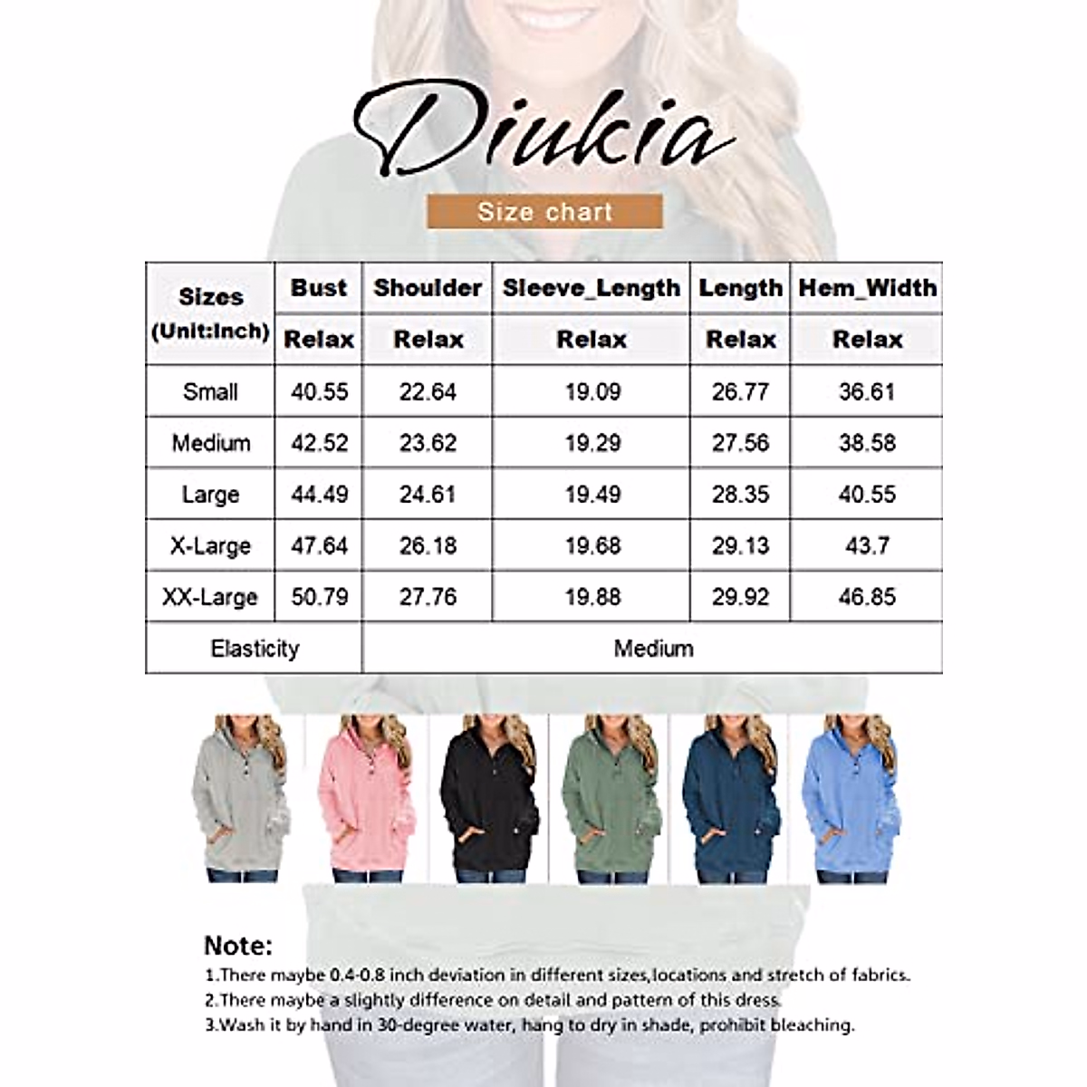 Diukia Women's Casual Button V Neck Solid Color Hooded Sweatshirt 2022 Fall Warm Long Sleeve Hoodie Outwear Fashion Drawstring Pocket Pullover Tops for Ladies Navy Blue S 4-6