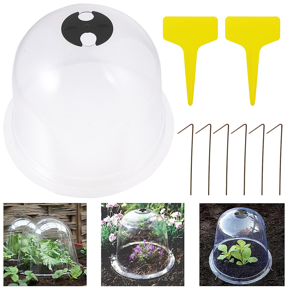 Hemoton 6pcs Plastic Plant Dome Bell Cover Garden Cloche Cover Moisturize Cover with 18 Ground Securing Pegs 10 Plant Label Humidity Dome for Seed Starter