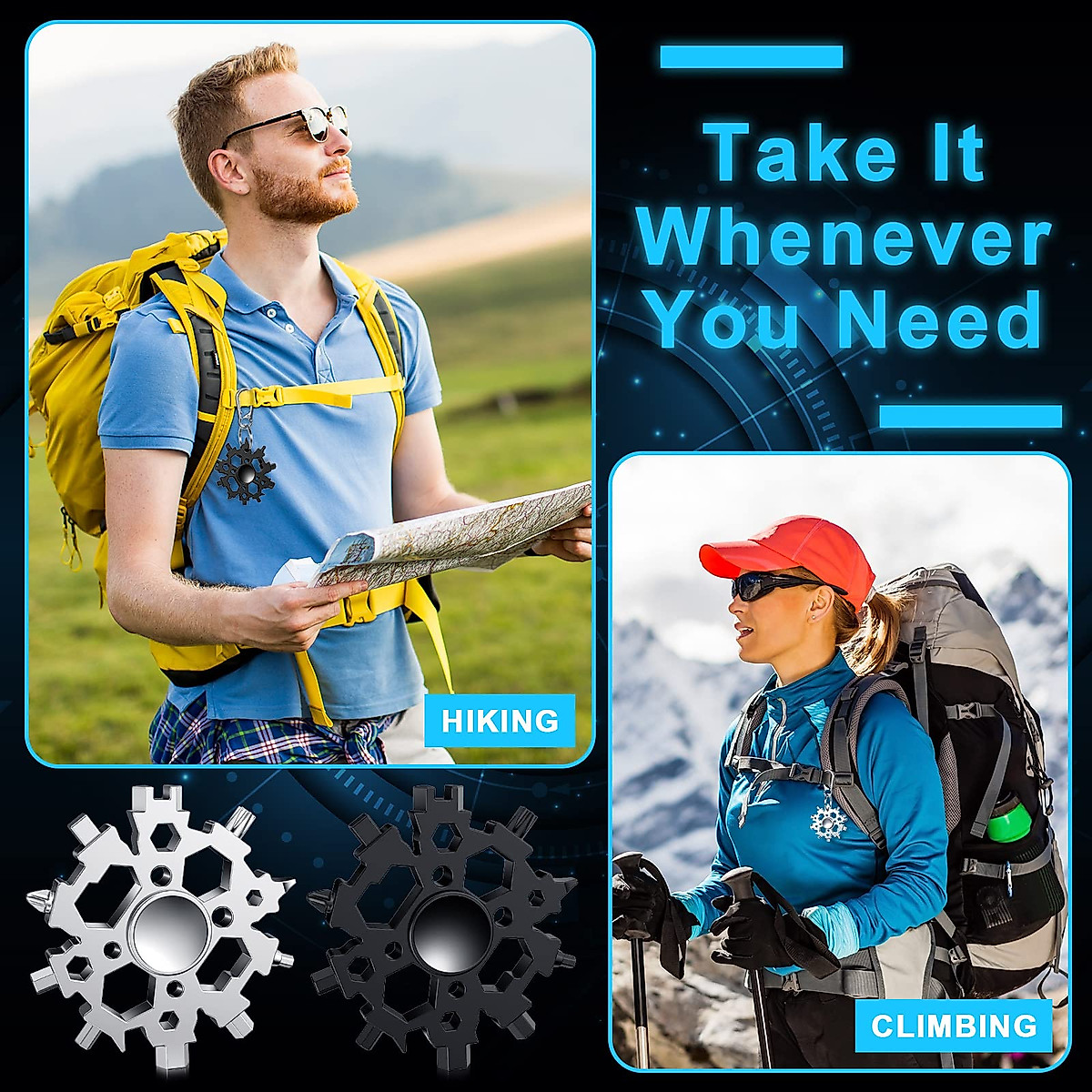 23 in 1 Snowflake Multi Tool Snowflake Stainless Steel Keychain with Storage Bag Multitool Portable Snowflake Tool Gadgets Christmas Snowflake Gifts for Men Dad Husband Boyfriend (Classic)