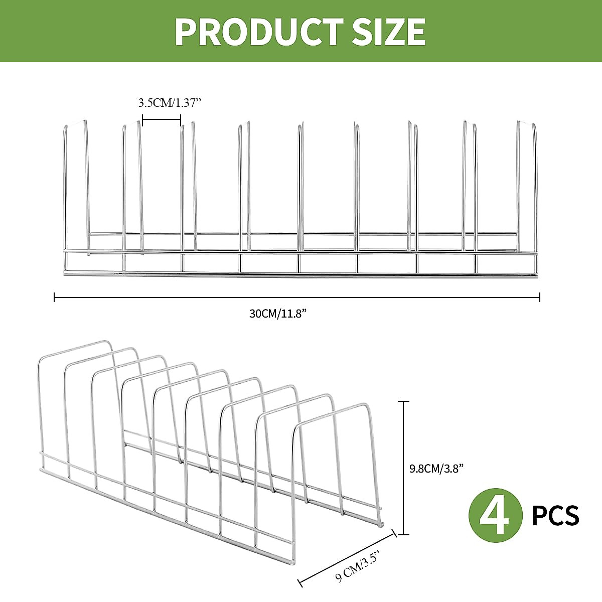 4Pcs Plate Organizer for Cabinet,Pot Lid Organizer Pot Lid Rack Holder Rest Storage for Cutting Boards,Bakeware,Cooling Racks,Pots & Pans,Serving Trays and Reusable Containers(Stainless Steel)