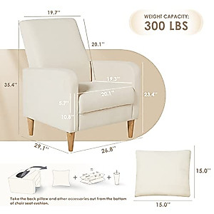 COLAMY Modern Upholstered Accent Chair Armchair with Pillow, Fabric Reading Living Room Side Chair,Single Sofa with Lounge Seat and Wood Legs,Beige