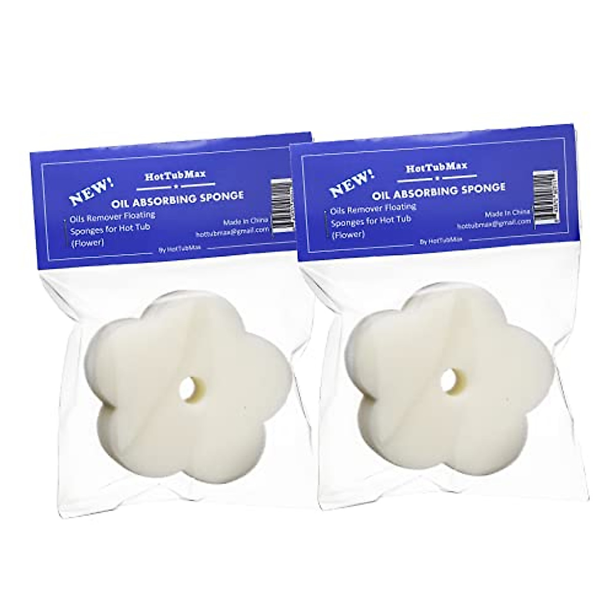 HotTubMax Oil Absorbing Sponge Scum Absorber for Hot Tub, Swimming Pool and Spa, (Individually Packed) - Pack of 2 (2, White Flowe HTM HTM