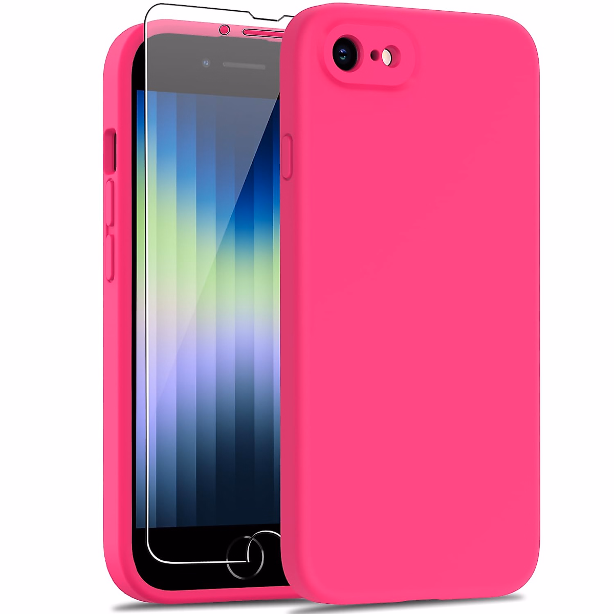 Goodon for iPhone SE 2022 3rd/SE 2020 2nd gen - iPhone 8/7 case with Screen Protector - Camera Protection - Liquid Silicone Shockproof Protective Phone Cover 4.7" for Women and Girls - Hot Pink