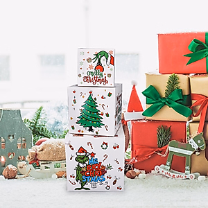 3 Pcs Christmas Nesting Gift Boxes，Christmas Stackable Gift Boxes Set with Lids Christmas Decorative Boxes for New Year Holiday Birthday Party Gift Decor