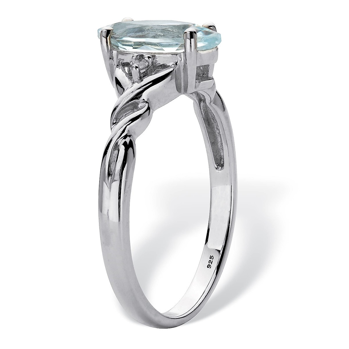 PalmBeach Jewelry Yellow Gold-Plated or Sterling Silver Marquise Cut Genuine Aquamarine and Diamond Accent Ring Size 8