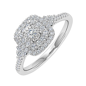 1/3 Carat Cushion cut Halo Diamond Engagement Ring in 10K White Gold (Ring Size 5)
