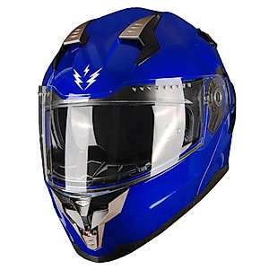1Storm Motorcycle Modular Full Face Helmet DOT Adults Street Bike Flip up Dual Visor Sun Inner Shield Anti Fog Pinlock Ready Shield: Glossy Blue