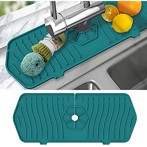 Kitchen Faucet Sink Splash Guard, Splash Guard, Silicone Bathroom Faucet Water Catcher Mat, Sink Draining Pad Behind Faucet, Drip Protector Splash Countertop, Drying Countertop Granite Bar RV(Black)
