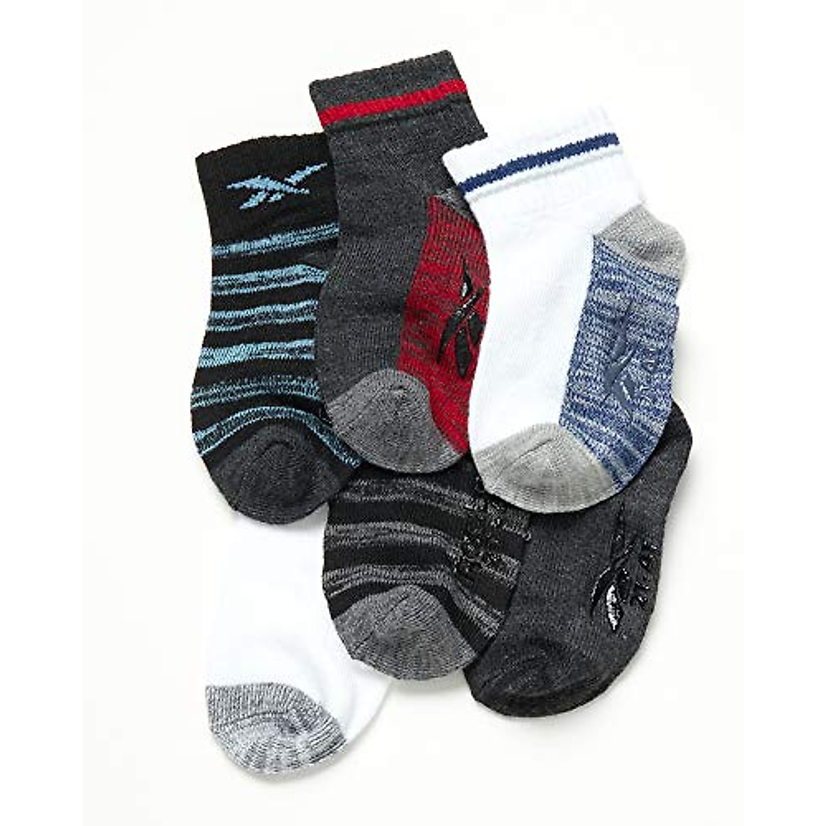 Reebok Girl's 6 Pack, 12 Pack Comfort Cushion Quarter Cut Socks (Infant/Toddler), Size 2-4T, Black/White (6 Pack)