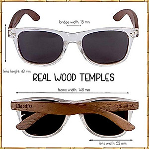 Woodies Polarized Walnut Wood Clear Frame Sunglasses for Men and Women | 100% UVA/UVB Ray Protection