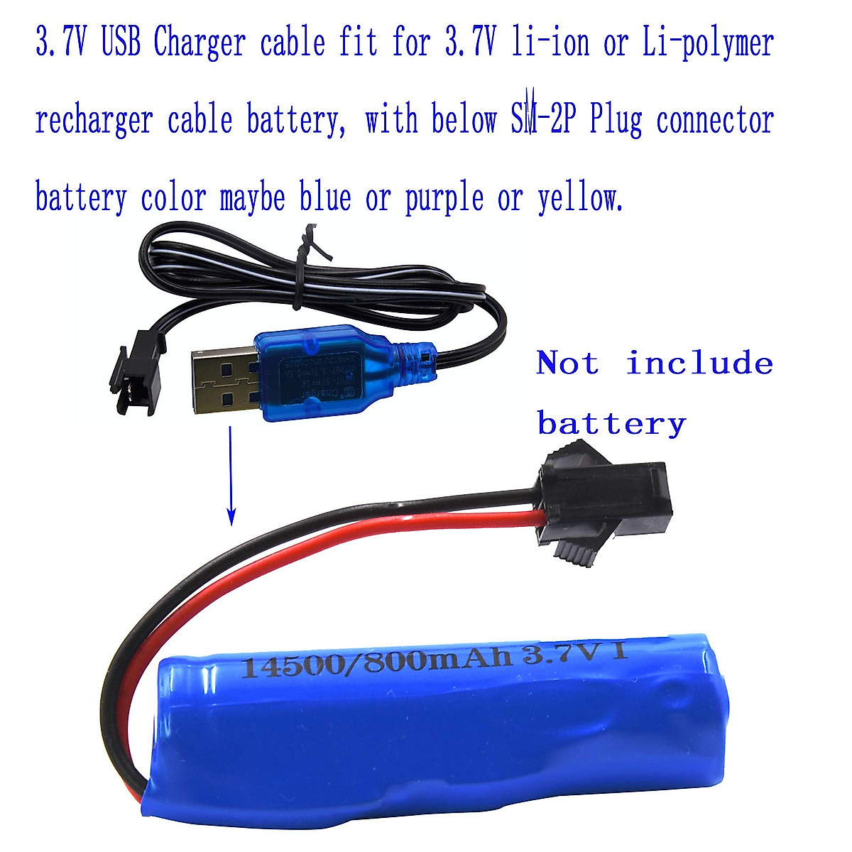 Blomiky 2 Pack USB Charger Cable with SM-2P Plug Connector for Mini RC Amphibious Stunt Car Boat Trucks - 3.7V Li-ion and Li-Po Battery / USB 2