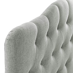 Modway Annabel Tufted Button Linen Fabric Upholstered Queen Headboard in Gray