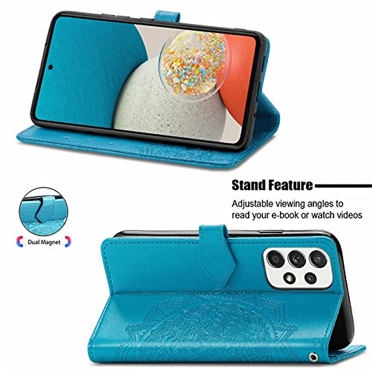 for Samsung A53 5G Wallet Case, Samsung Galaxy A53 5G Case Wallet, [Flower Embossed] PU Leather Magnetic Flip Phone Case Cover with Card Holder Stand for Samsung Galaxy A53 5G / A53 (Blue)