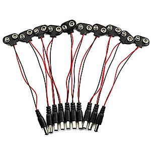 RuiLing 10-Pack 9V T Type Battery Clip Connector Socket with DC Plug 2.1 X 5.5mm