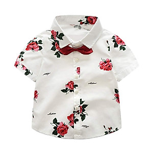 Toddler Baby Boys Rose Floral Shorts Set Short Sleeve Button Down Shirt + Shorts Pants 2 Pieces Infant Summer Clothes Outfits Red 2-3 Years