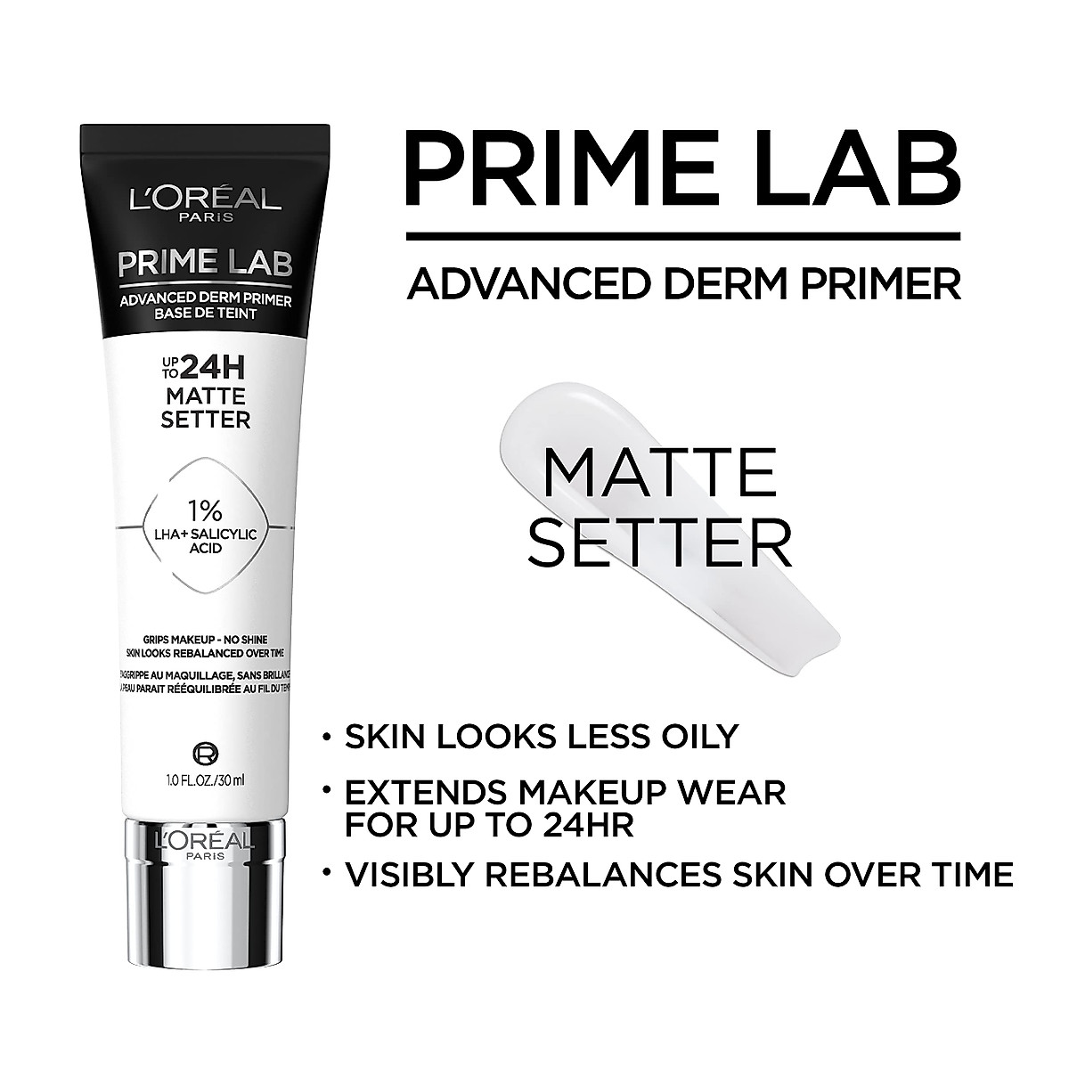 L'Oreal Paris Prime Lab Up to 24H Matte Setter Face Primer Infused with Salicylic Acid to Grip and Extend Makeup with a No Shine Finish, 1.01 Fl Oz