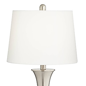 360 Lighting Seymore Modern Table Lamps 26" Tall Set of 2 with USB Charging Port Silver LED Touch On Off White Drum Shade for Bedroom Living Room House Home Desk Bedside Nightstand Office