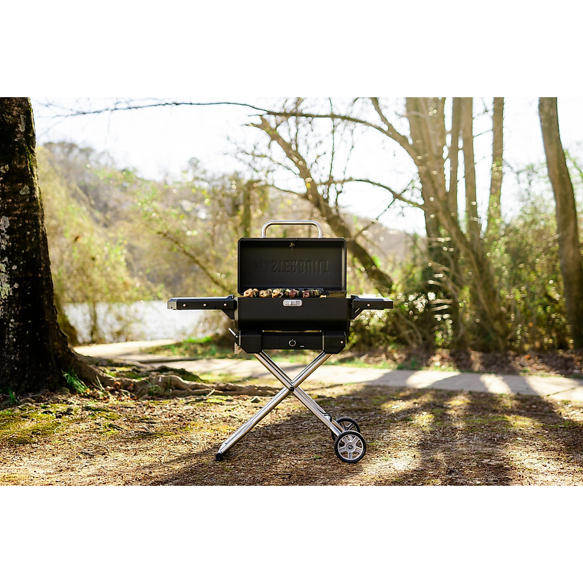 Masterbuilt® Electric Portable Charcoal Grill and Smoker with SteadyTemp Analog Temperature Control, Collapsible Cart and 200 Cooking Square Inches in Black, Model MB20040722