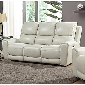 Steve Silver Laurel Leather Dual-Power Reclining Living Room Sofas, Power Headrest/Reclining Leg Rest USB Charging Port, Top Grain Leather, 86" L x 40" W x 40" H, Ivory