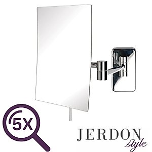 JERDON Wall Mount Makeup Mirror with 5X Magnification - 8.75” x 6.5” Rectangular Mirror Extends 14” – Chrome Finish – Model JRT695C