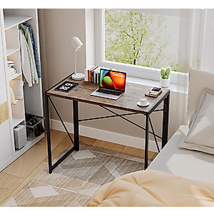 Coavas Small Folding Desk, No Assembly Required Computer Desks, 31.5 inch Spaces Saving Foldable Table for Bedroom, Home Office, Dorm, Apartment, Brown