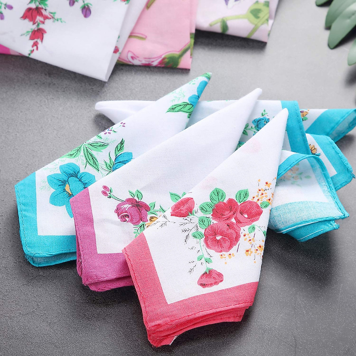 45 Pieces Vintage Floral Print Handkerchiefs Women Soft Hankies Ladies Hankies
