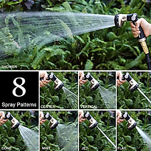 ESOW Garden Hose Nozzle 100% Heavy Duty Metal, Water Hose Sprayer with 8 Watering Patterns, Thumb Control On Off Valve, High Pressure Nozzle Sprayer for Watering Plants, Car and Pet Washing, Black
