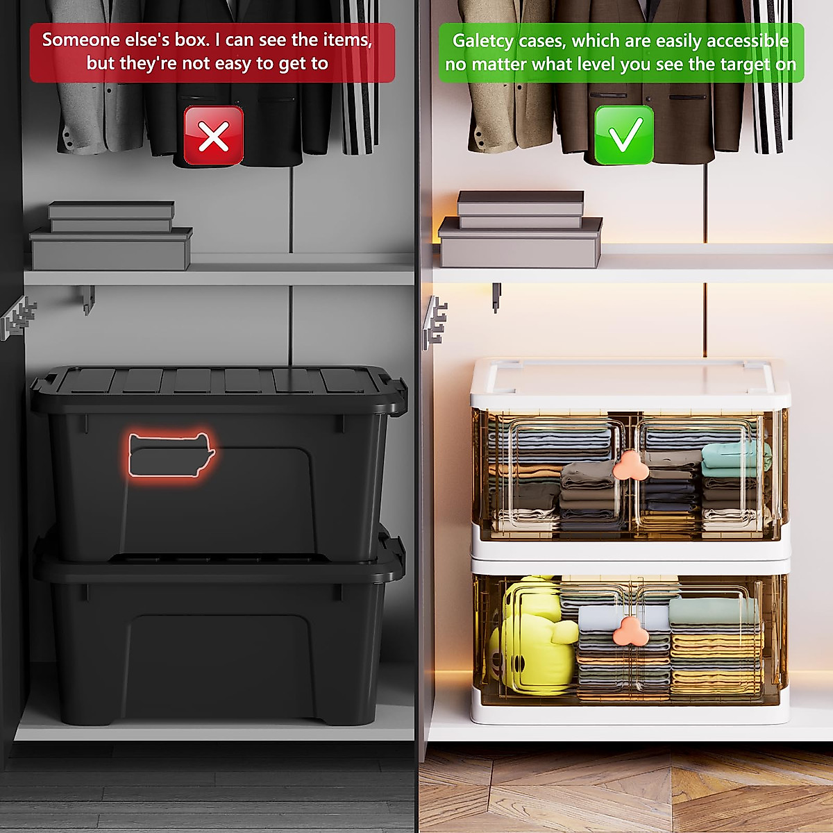 27Gal Storage Bins with Lids-4Pack Convenient Front Door Access, Wheels, Clear Design, Collapsible, Stackable, and Durable Plastic - Ideal for Closet,Organizing Toys, Dorms, Cars, and Bedrooms…