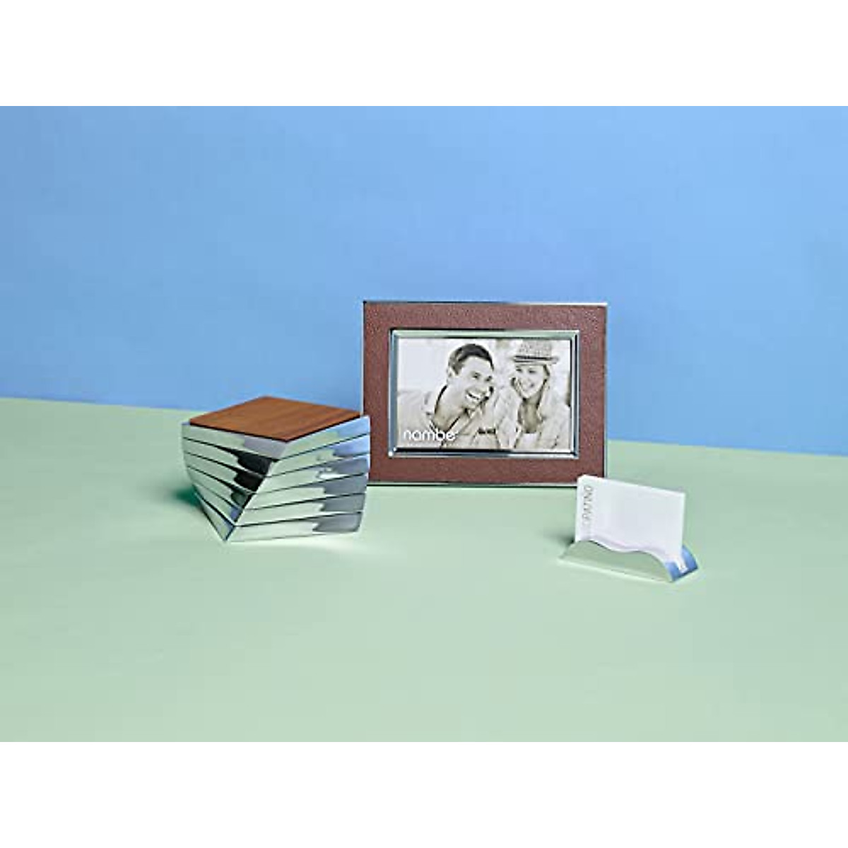 nambe Novara Picture Frame, 4" x 6” | Photo Frame with Tempered Glass | Tabletop Display, Family, Friends, Wedding Gift, Home Office Décor | Silver Plate and Genuine Leather