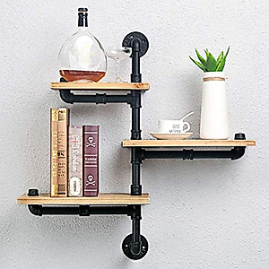 Weven Industrial Pipe Corner Shelves Wall Mount Bookshelf, 3-Tiers Metal&Wood shelves,DIY Storage Shelving Rustic Floating Shelves,Home Decory shelves