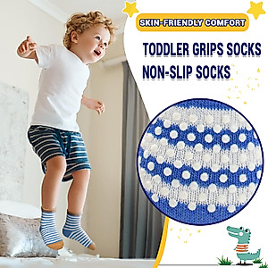 HYCLES Toddler Socks With Grip Non-Skid 12 Pairs Baby Kids Sticky Slipper Cotton Crew Socks 3-5T Children/Boy/Girl